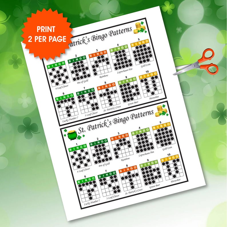 10 St. Patrick's Bingo Patterns, Printable Bingo Game, Bingo Tournament ...