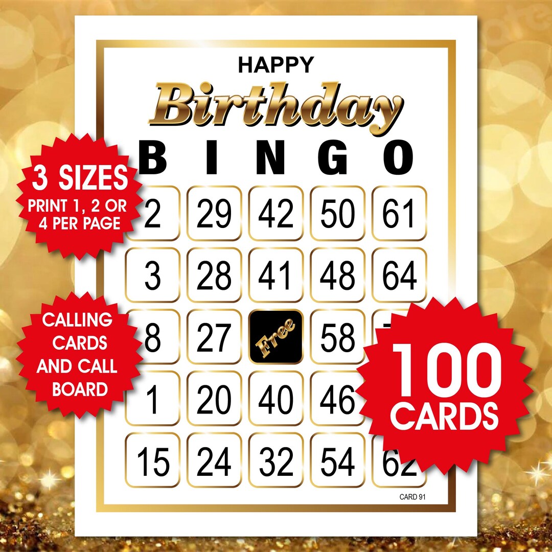 100 Happy Birthday Bingo Cards, Fun Party Game (PDF Files) - Etsy