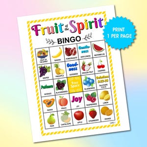 30 Fruit of the Spirit Bingo Cards, 1 or 2 per Page, Catholic Fun Game ...