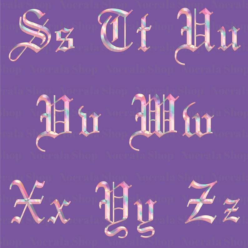 Gothic Holographic Alphabet Clipart, PNG Digital Clip Art, Iridicent ...