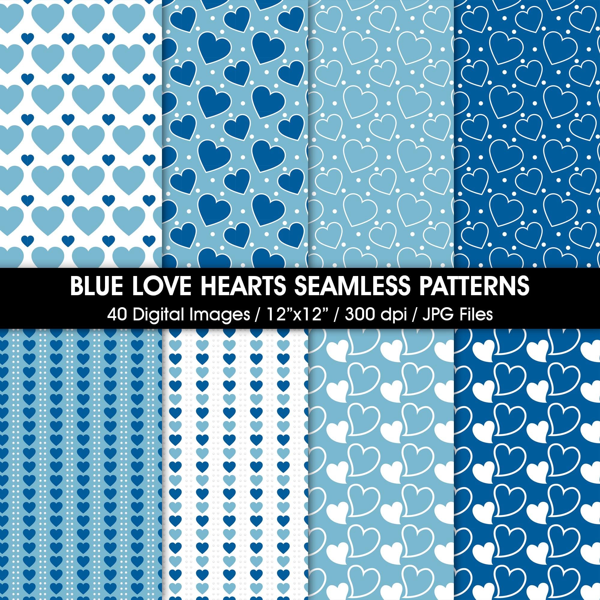 Blue Love Hearts Seamless Pattern Digital Paper (instant Download) - Etsy