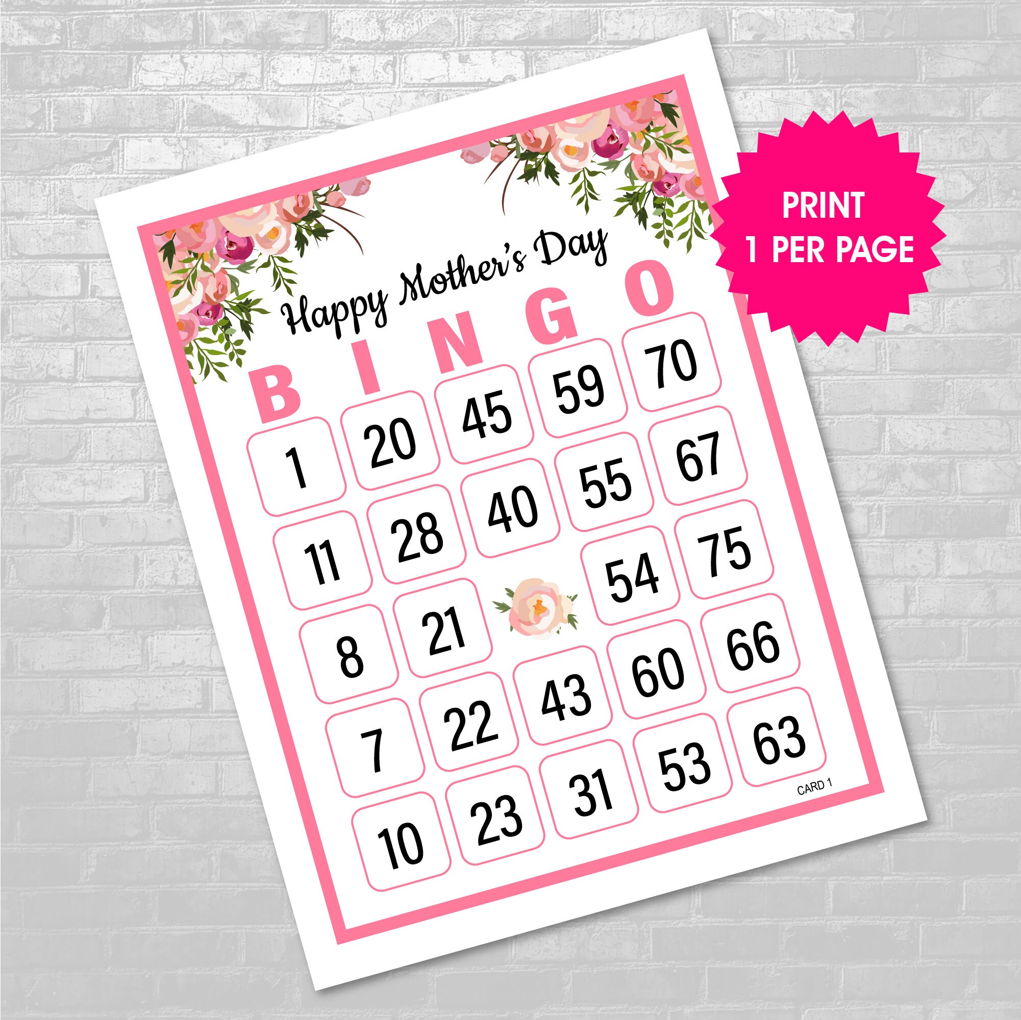 100 Happy Mother's Day Bingo Cards, 1, 2 or 4 per Page, Mother's Day ...