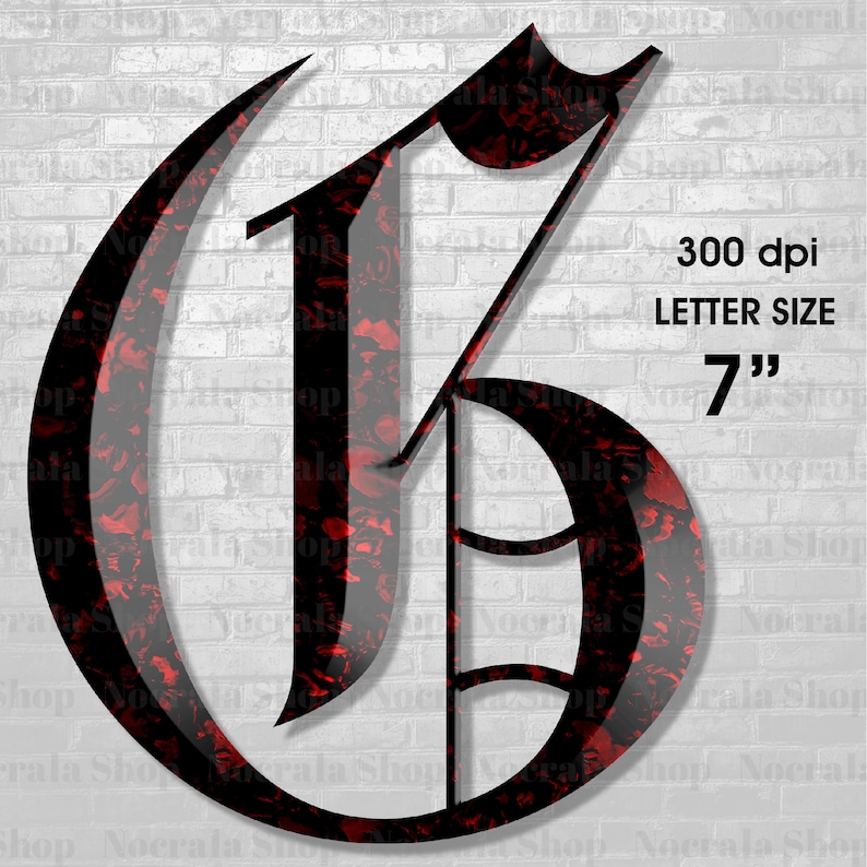 Gothic Black and Red Alphabet Clipart, PNG Digital Clip Art, Black ...