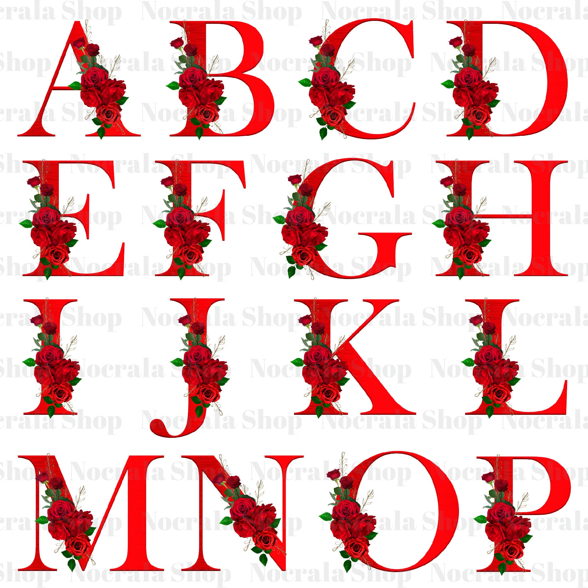 Red Rose Alphabet Clipart, Letters PNG Clipart, Roses Monogram, Wedding ...