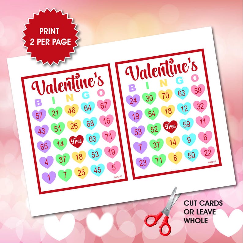 100 Hearts Valentine's Bingo Cards, Fun Party Game (PDF Files) - Etsy