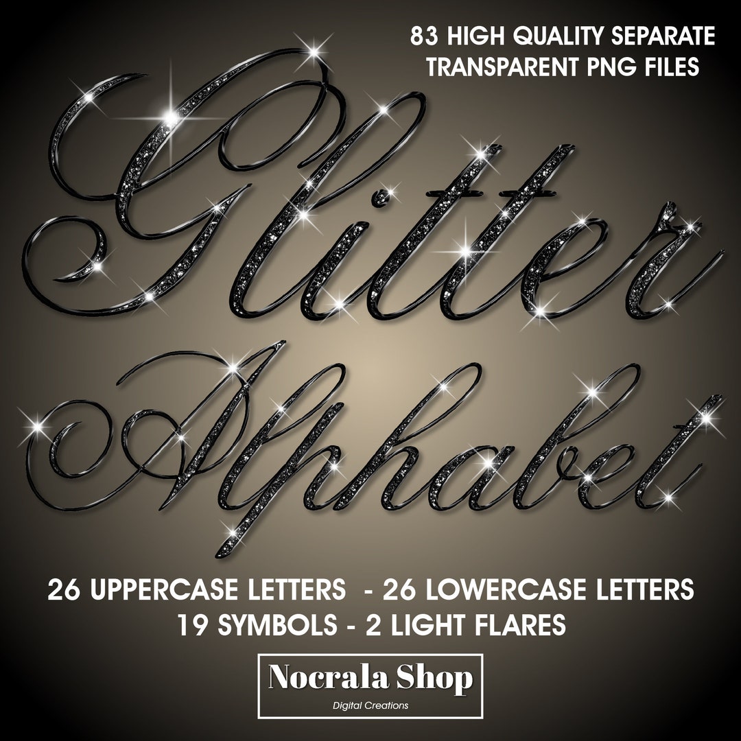 Black Glitter Cursive Alphabet Clipart, PNG Clip Art, High Shine ...