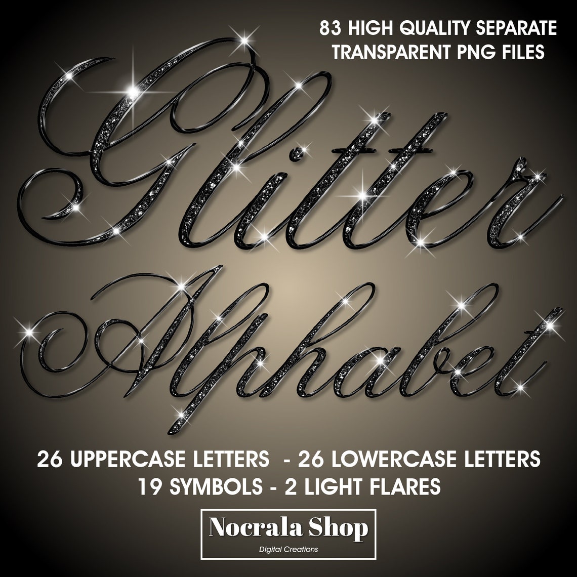 Black Glitter Cursive Alphabet Clipart, PNG Clip Art, High Shine ...