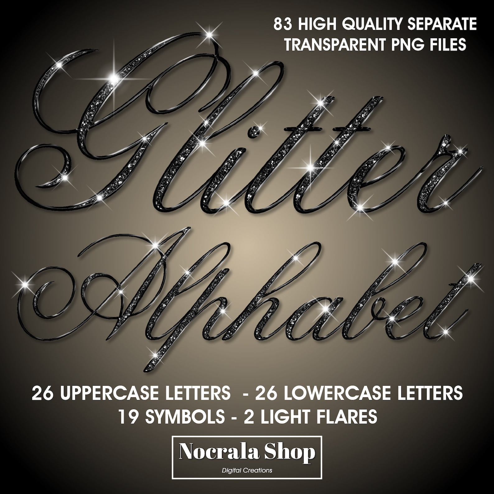 Black Glitter Cursive Alphabet Clipart, PNG Clip Art, High Shine ...