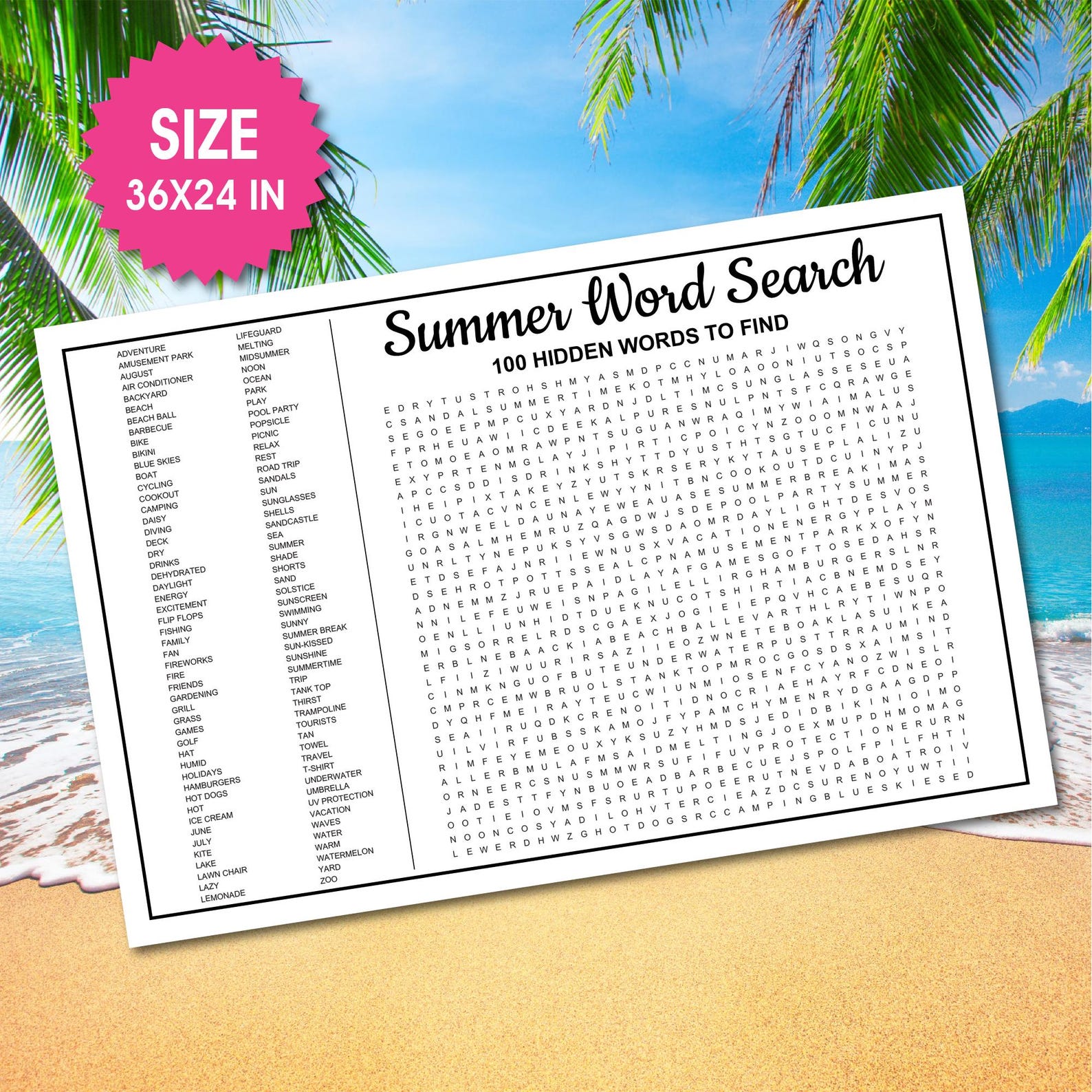 Giant Summer Word Search, Summer Fun Game, Printable Summer Word Search ...
