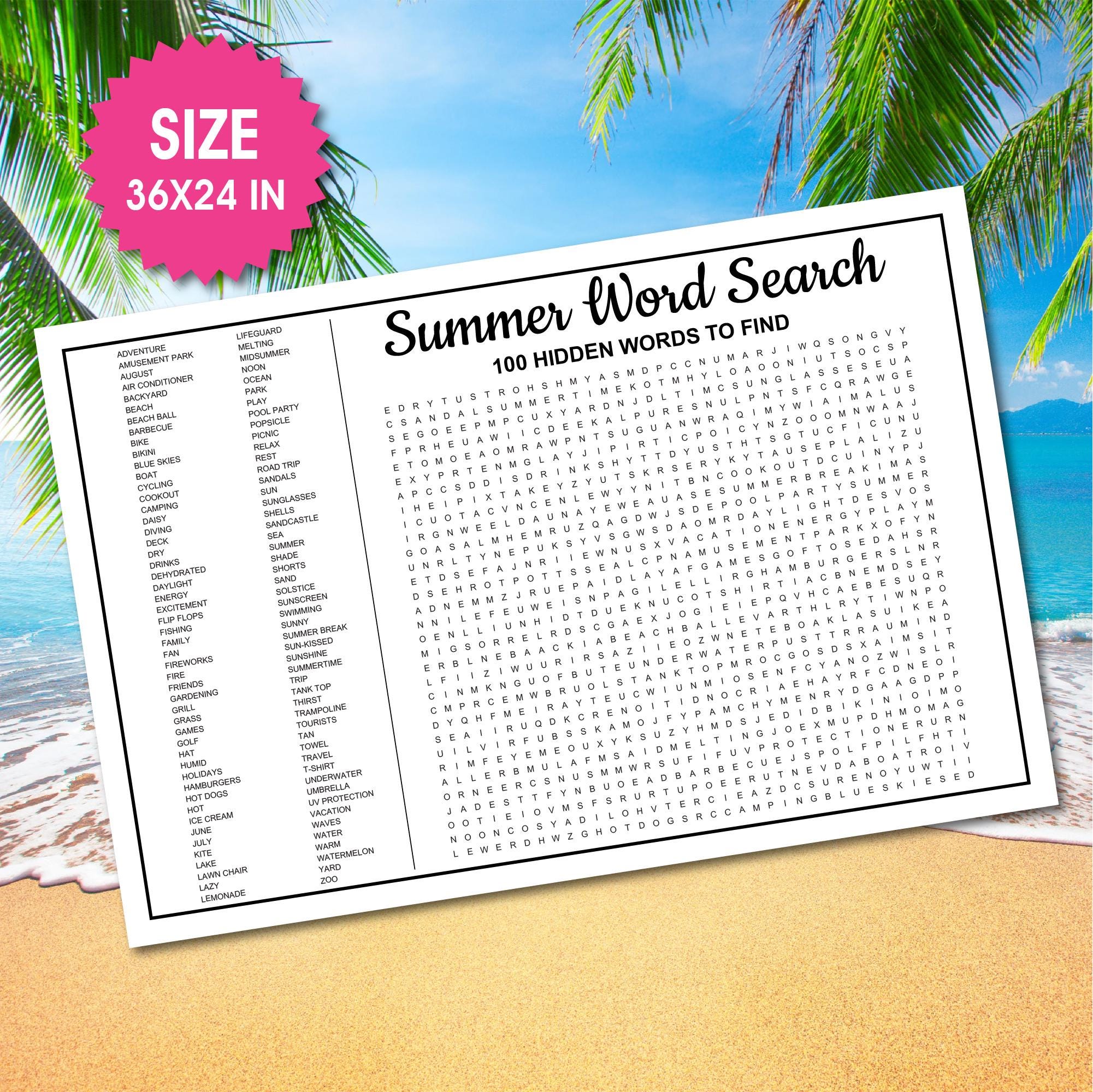 Giant Summer Word Search, Summer Fun Game, Printable Summer Word Search ...