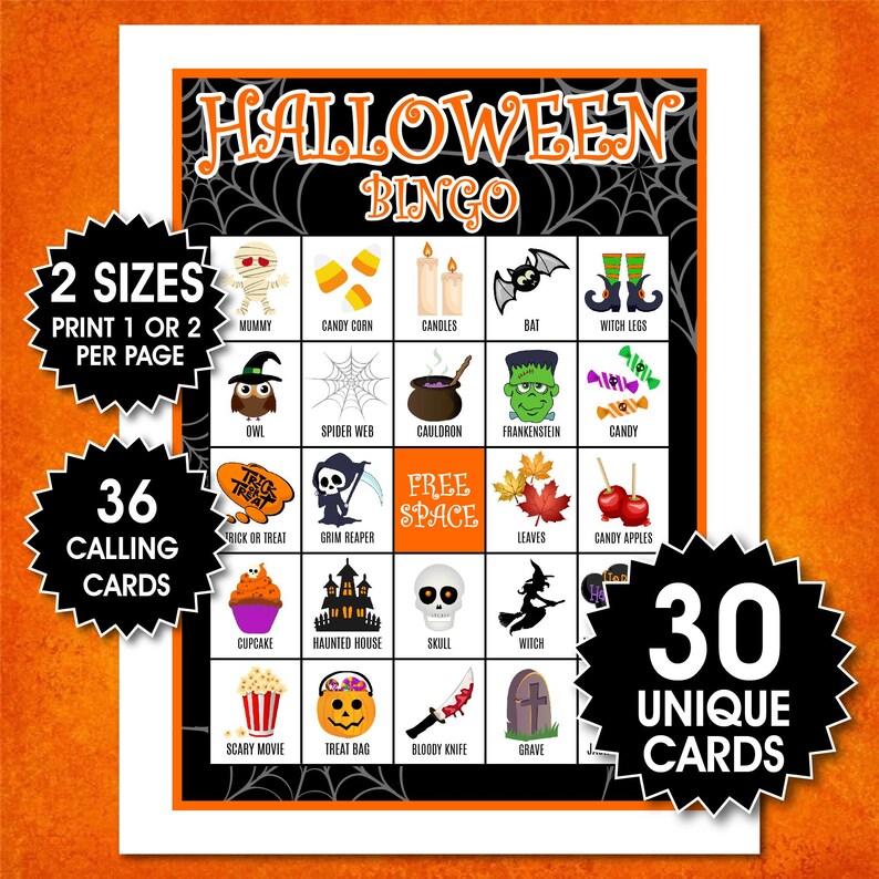 30 Halloween Party Bingo Cards, Bingo for Kids, Halloween Activity, Fun ...