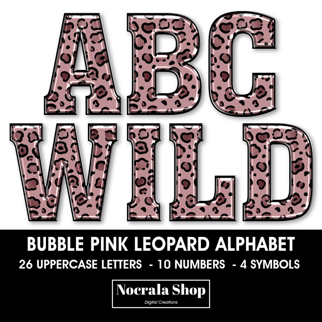 Bubble Pink Leopard Alphabet Clipart, PNG Digital Clip Art, Animal ...