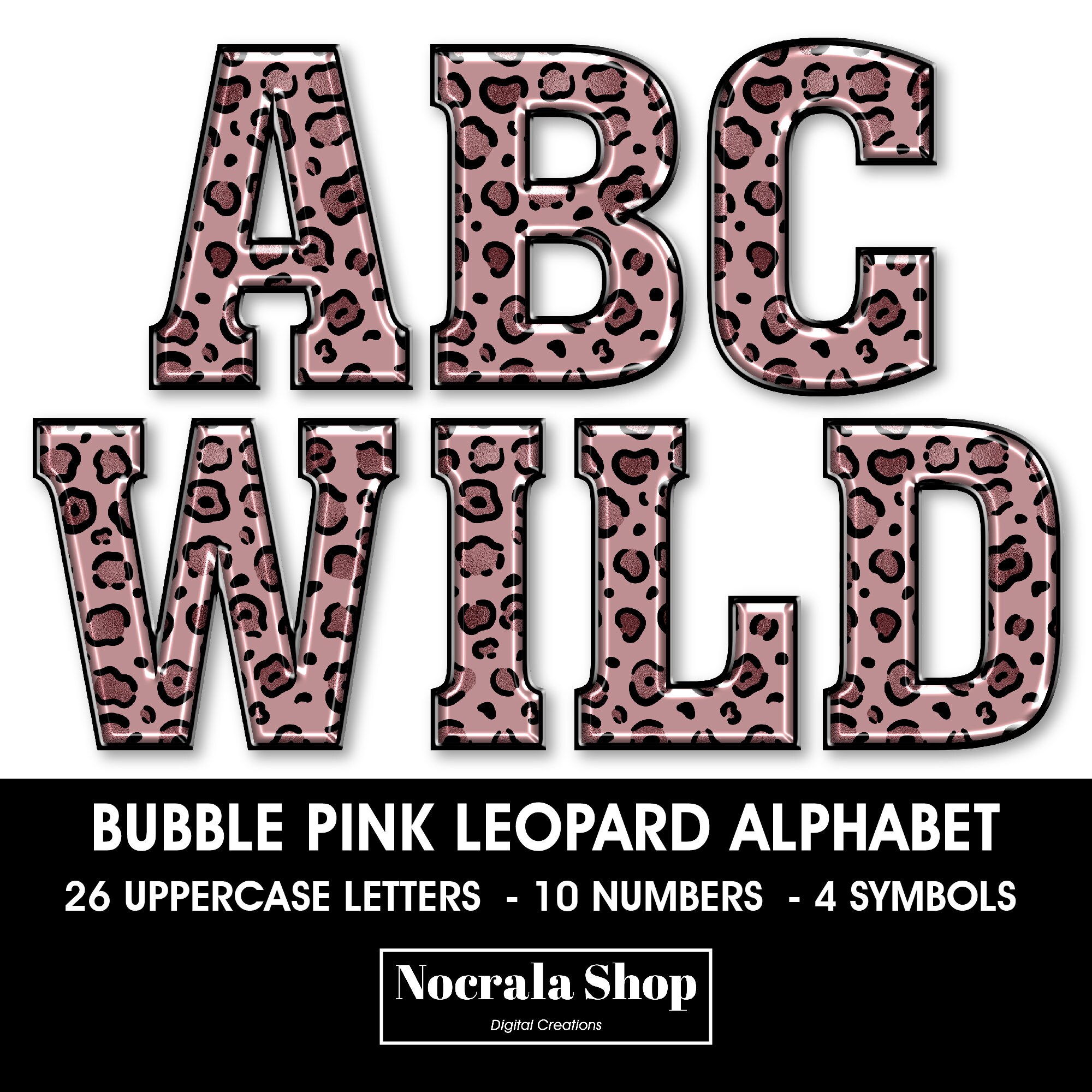 Bubble Pink Leopard Alphabet Clipart, PNG Digital Clip Art, Animal ...