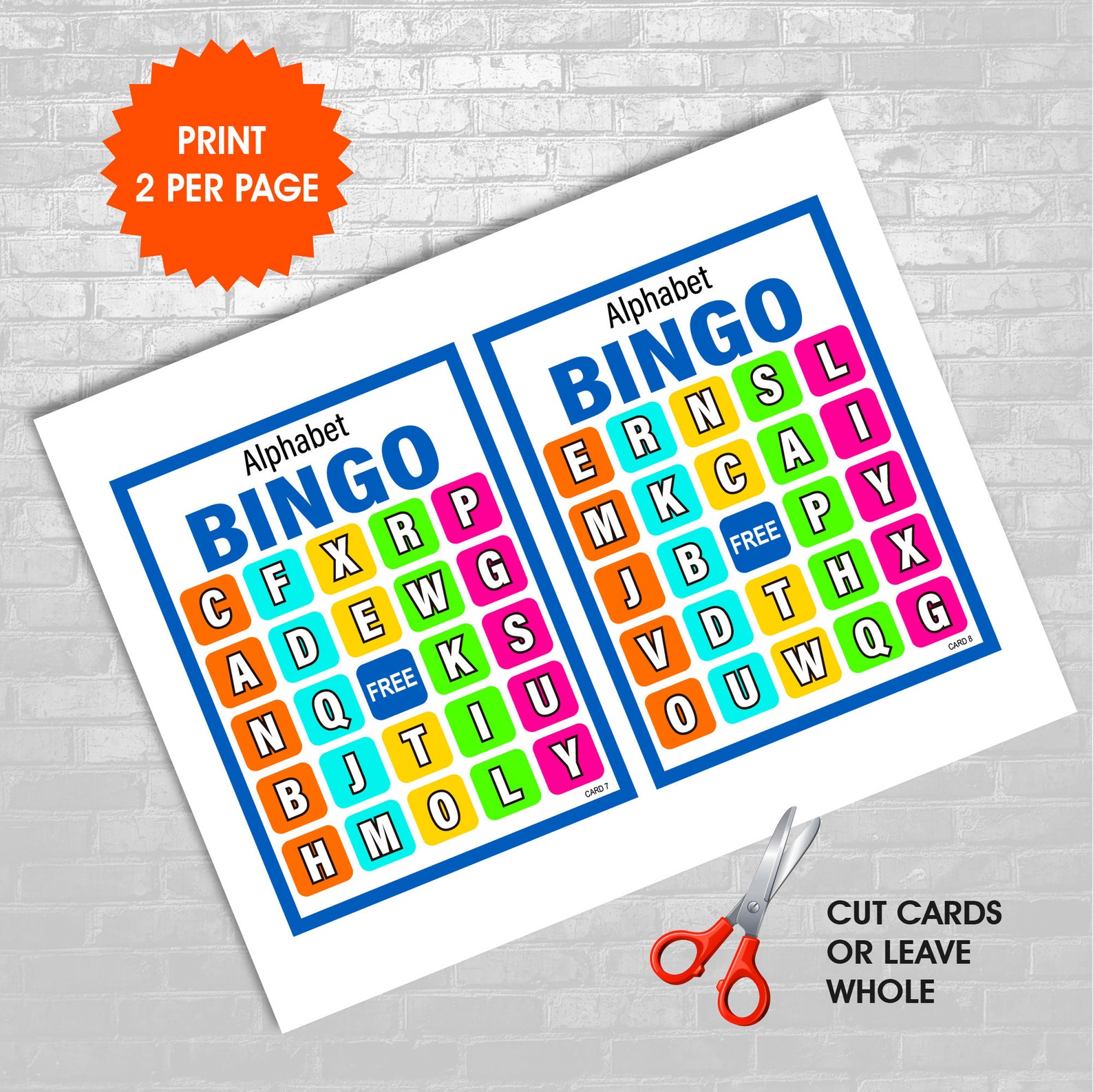 50 Upper Case Bingo Cards, 1 or 2 per Page, Fun Party Game, Classroom ...