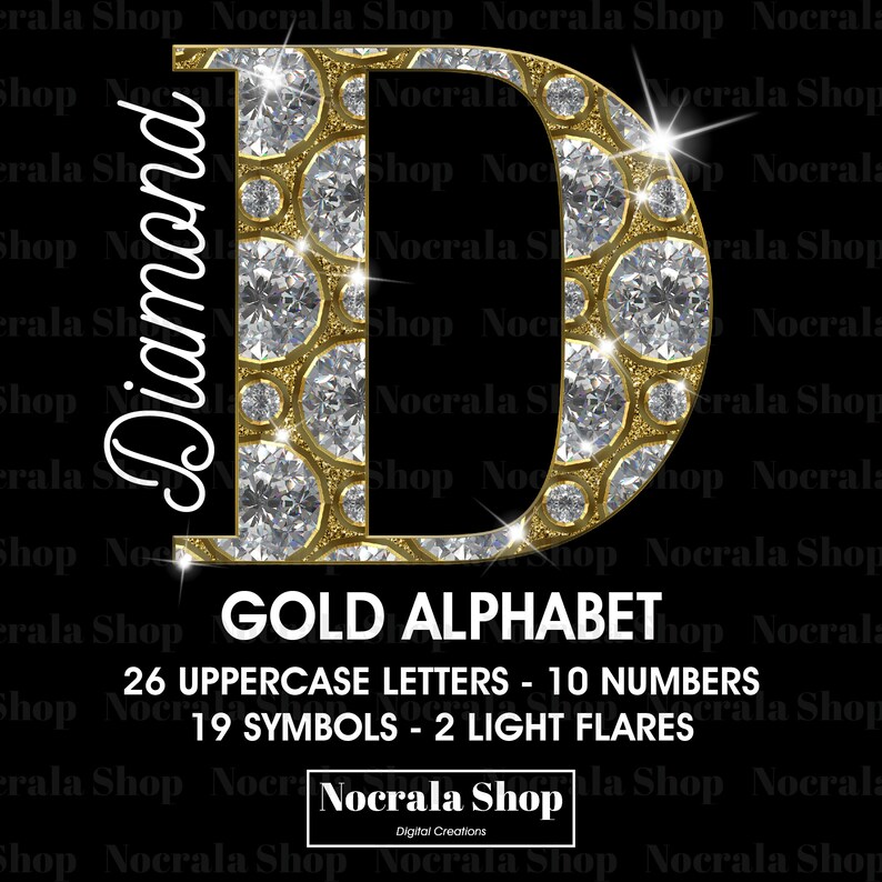 Gold Diamond Alphabet Clipart, PNG Digital Clip Art, Gold Diamond ...
