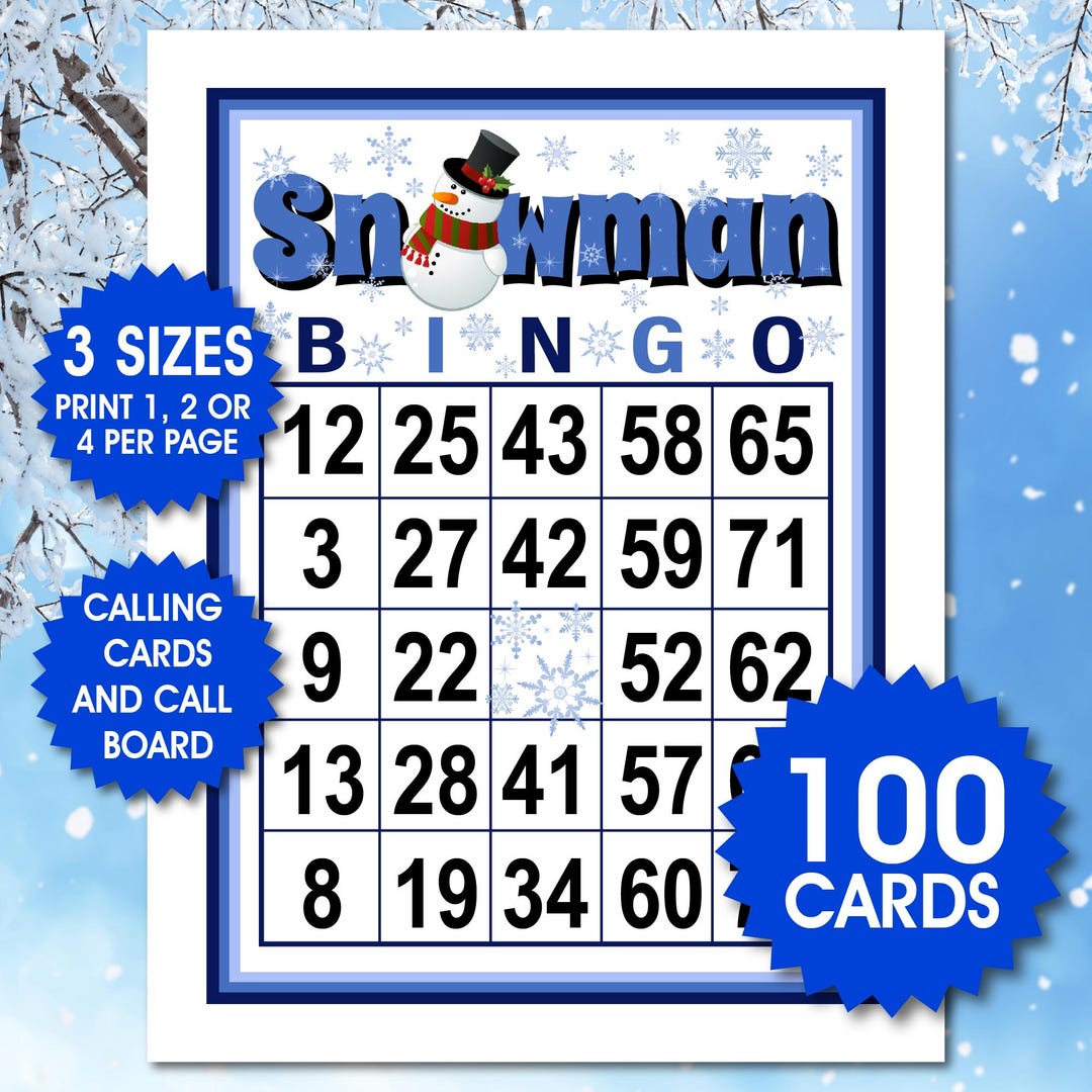 200 Snowman Bingo Cards, 1, 2 or 4 per Page, Winter Holidays Bingo Game ...