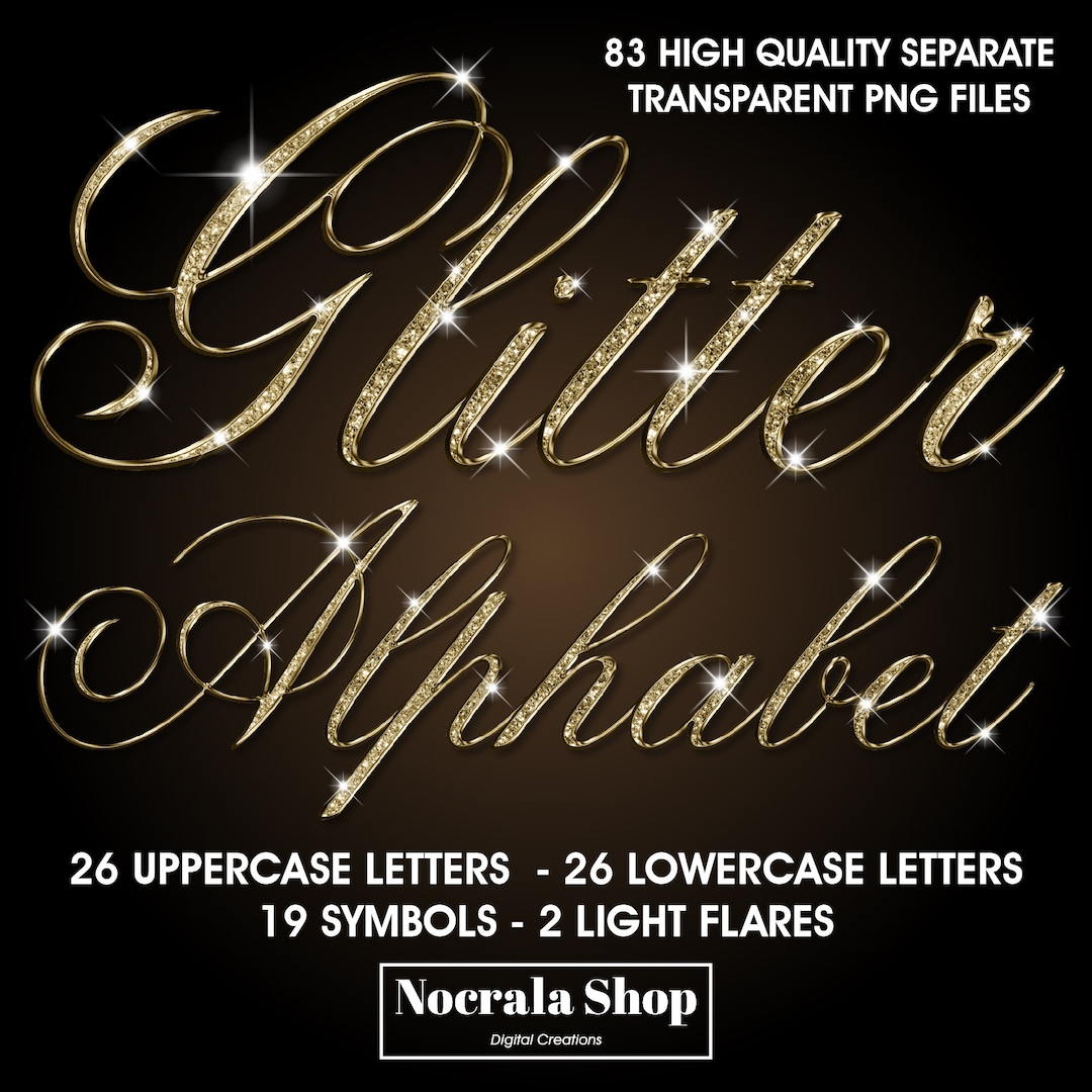 Gold Glitter Cursive Alphabet Clipart, PNG Clip Art, High Shine ...