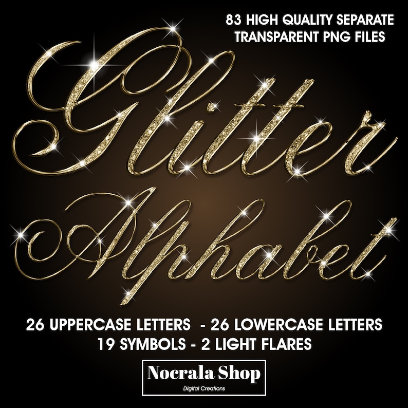 Gold Glitter Cursive Alphabet Clipart, PNG Clip Art, High Shine ...