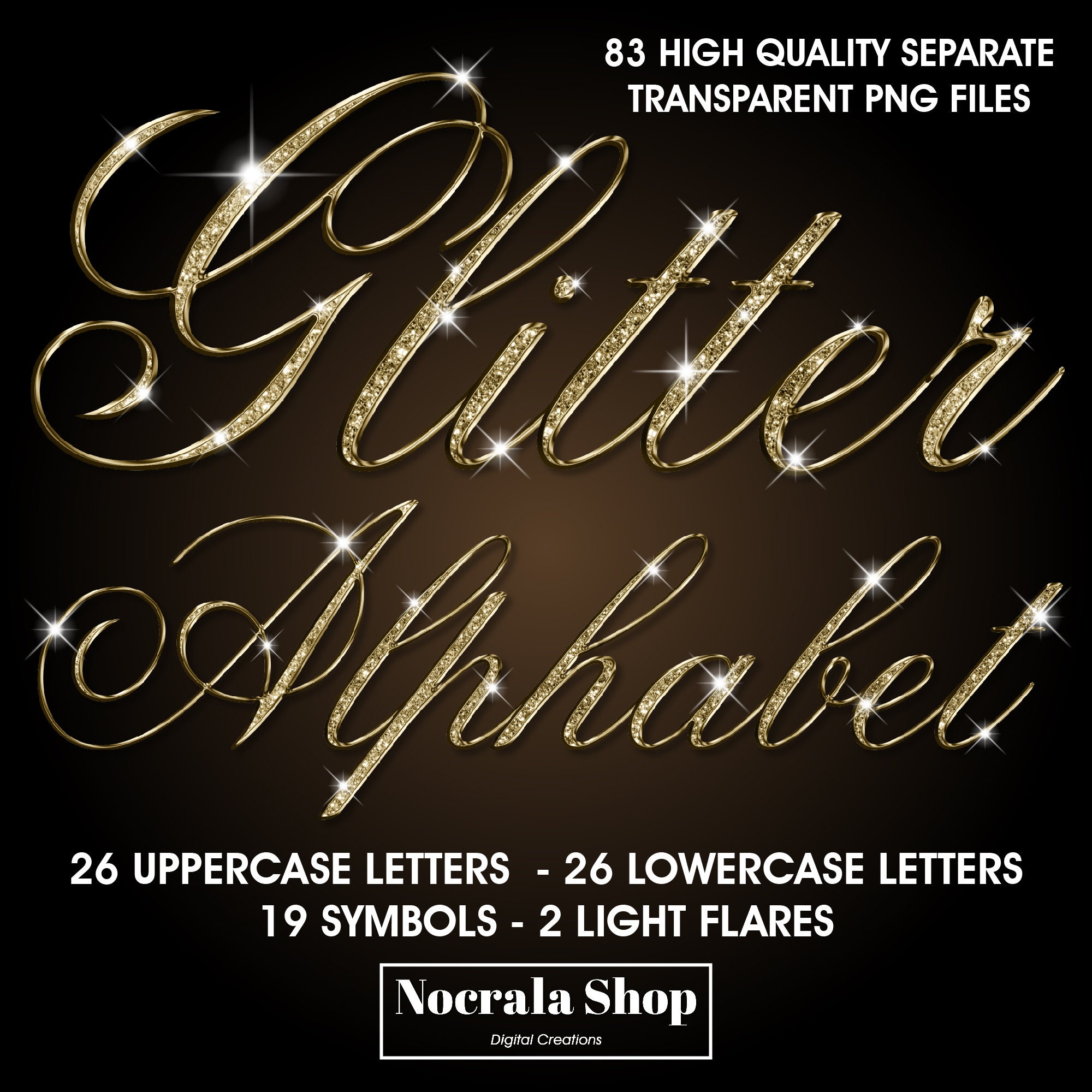 Gold Glitter Cursive Alphabet Clipart, PNG Clip Art, High Shine ...