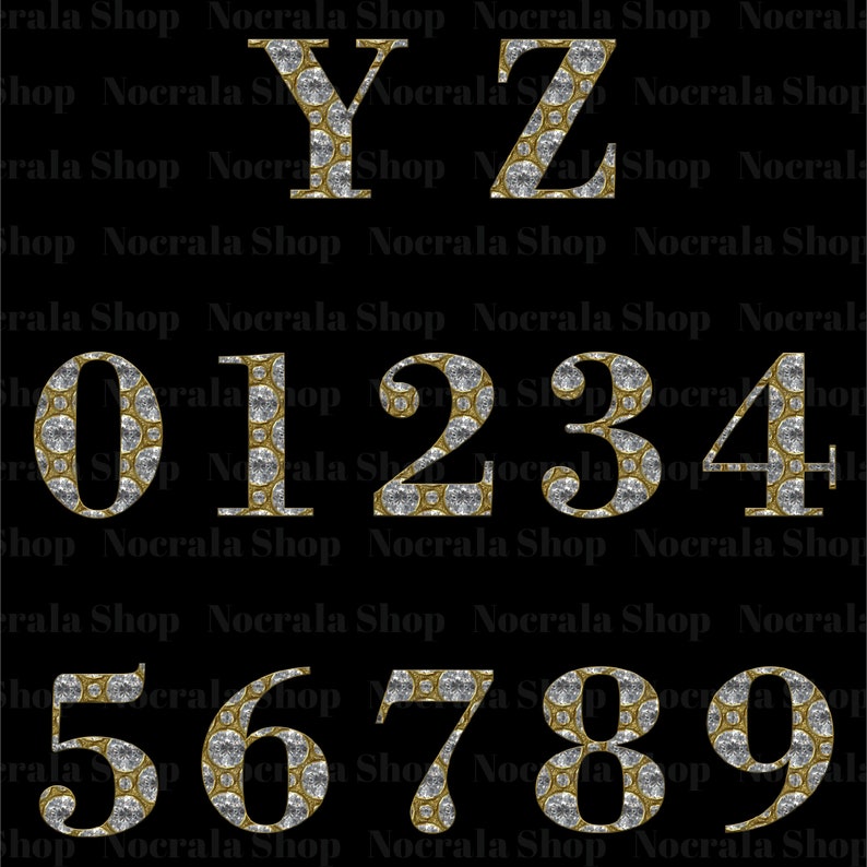 Gold Diamond Alphabet Clipart, PNG Digital Clip Art, Gold Diamond Letters, Numbers, Symbols ...