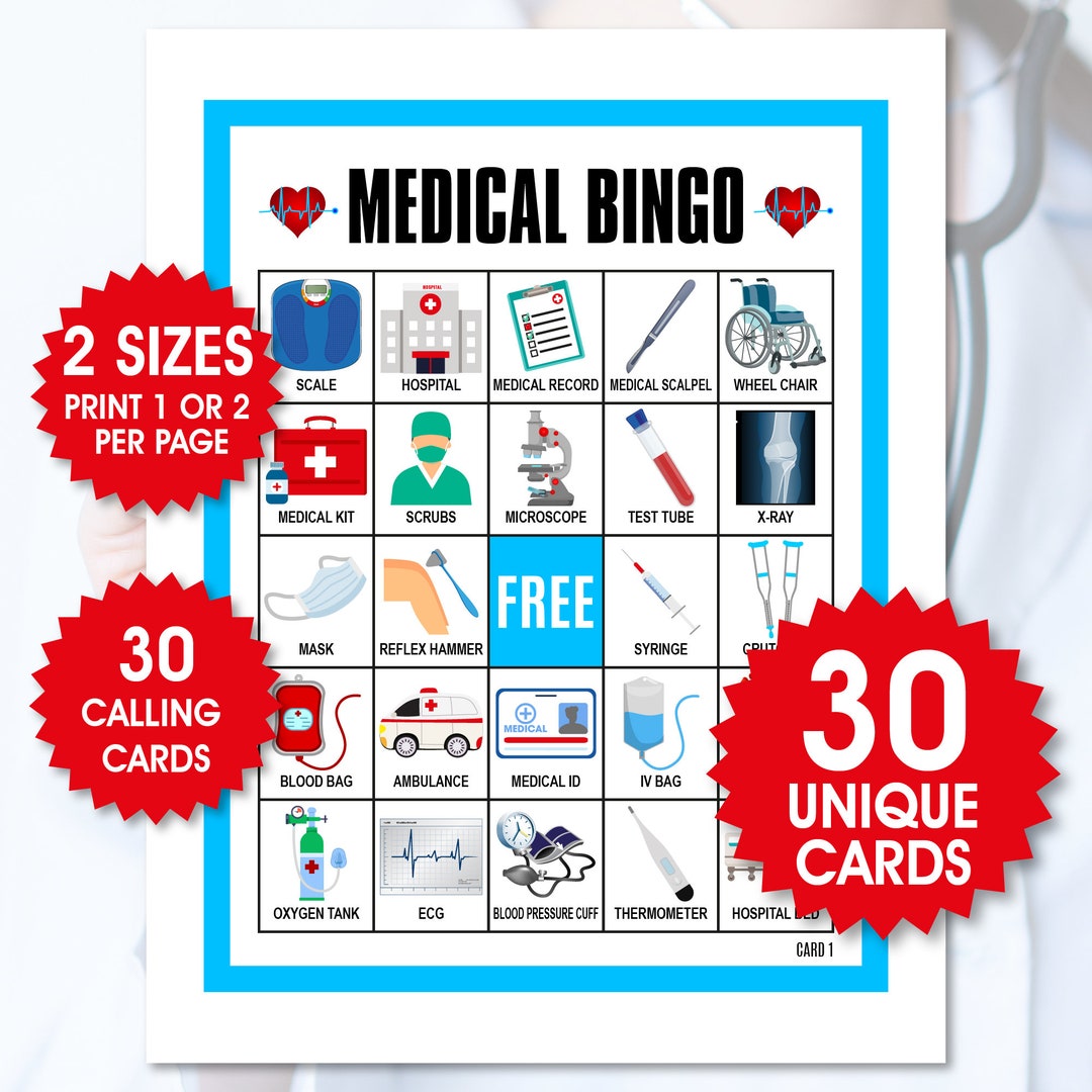 30 Printable Medical Bingo Cards, Doctor Bingo, Fun Grad Game, Nurse ...