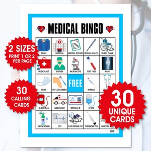 30 Printable Medical Bingo Cards, Doctor Bingo, Fun Grad Game, Nurse ...