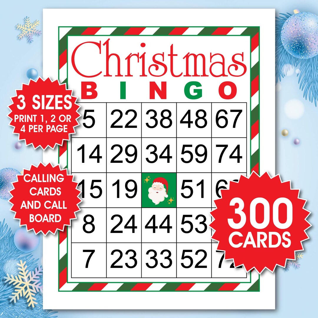 300 Christmas Bingo Cards, 1, 2, or 4 per Page, Christmas Game, Holiday ...