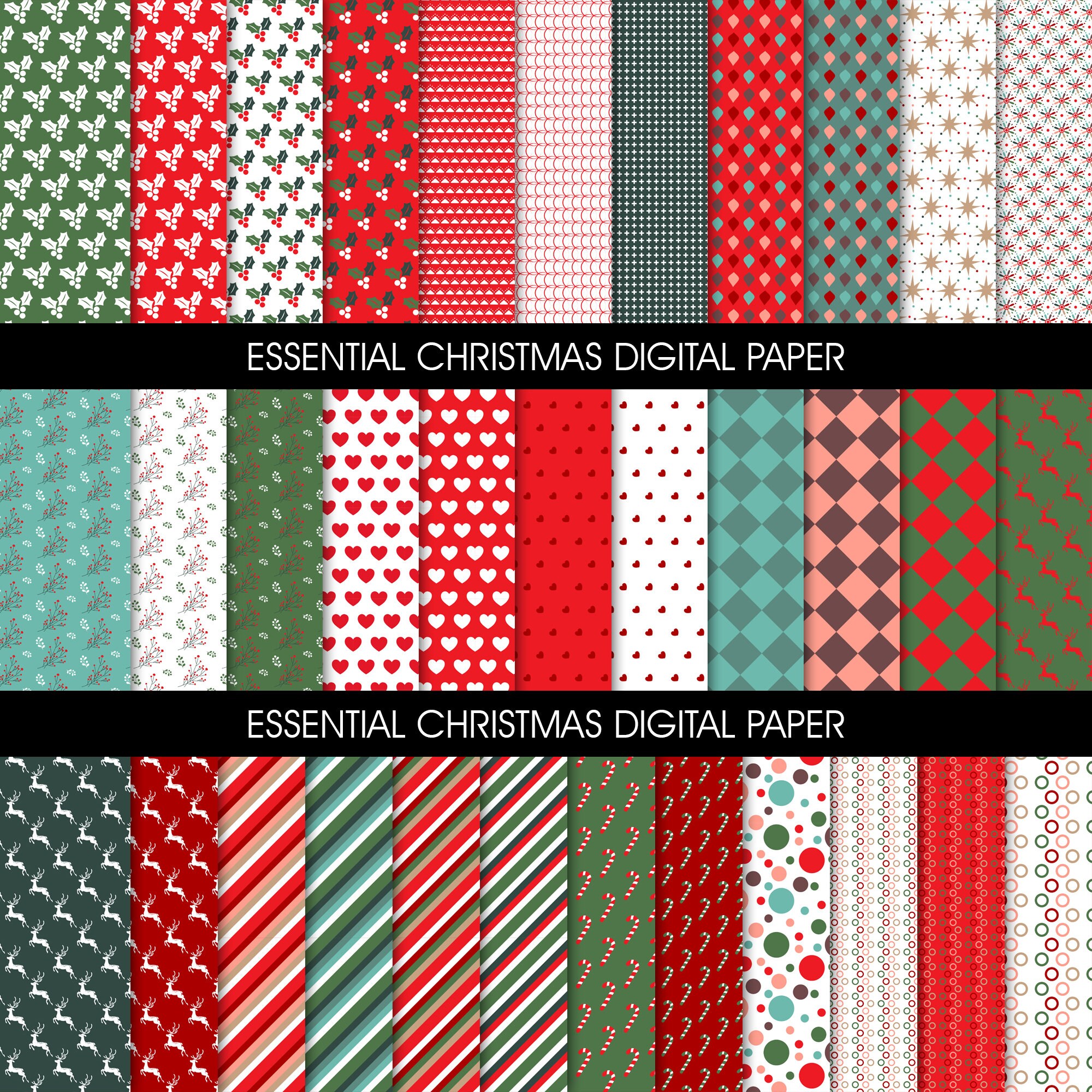Essential Christmas Digital Paper, Christmas Backgrounds, Bundle Sheets ...