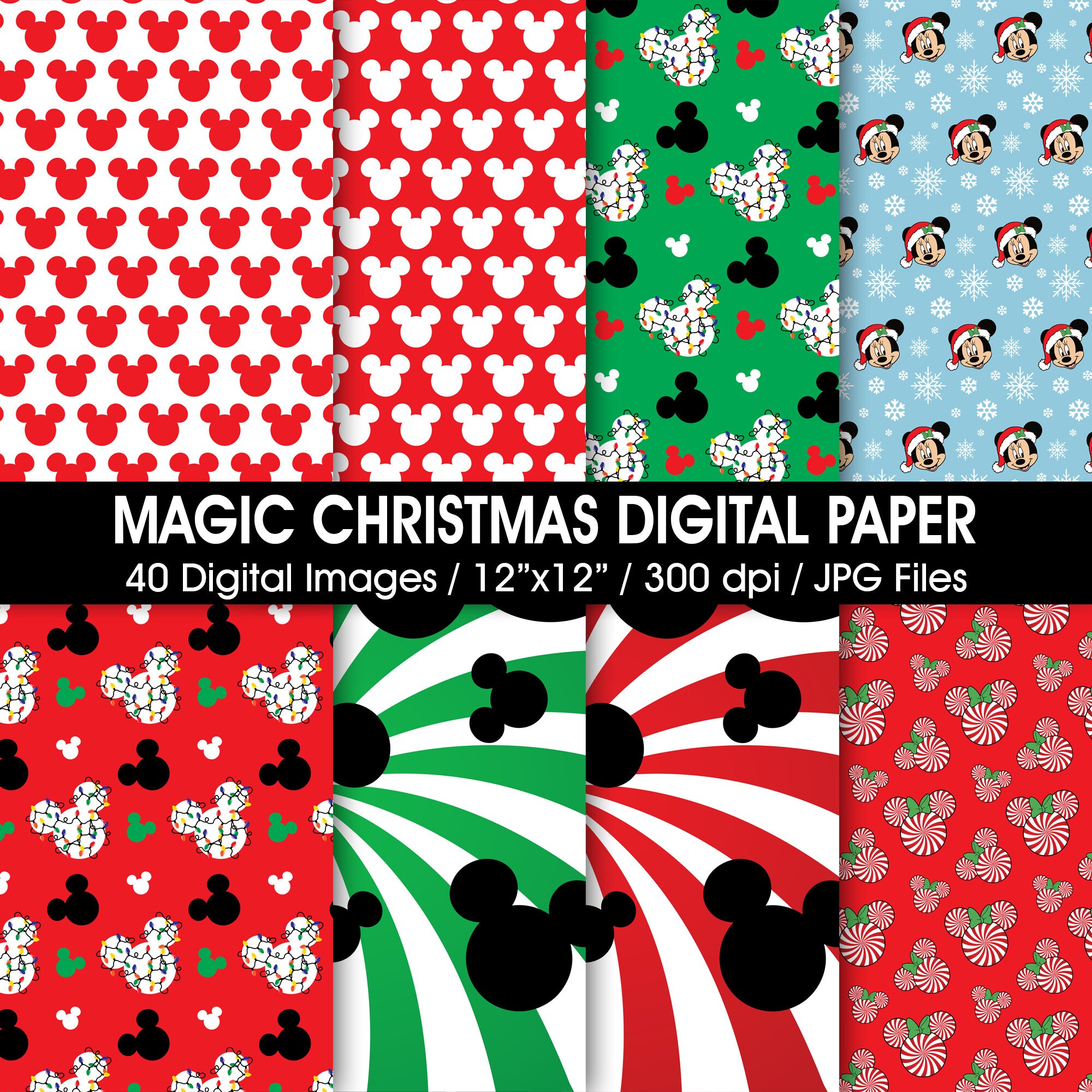 40 Christmas Mickey Magic World Digital Paper, Mickey Christmas ...