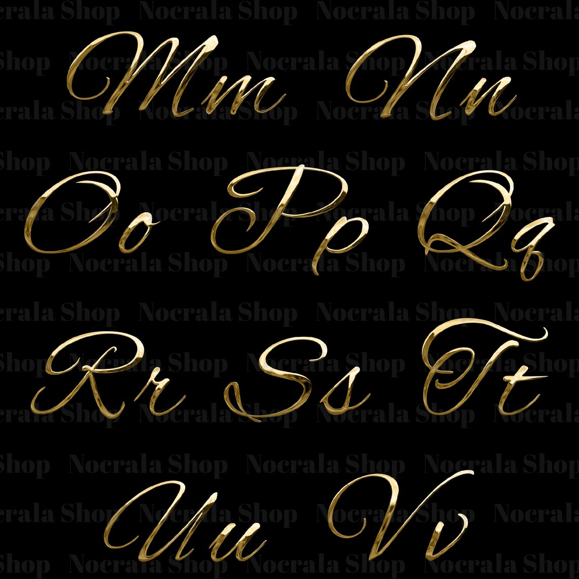 Gold Chrome Cursive Alphabet Clipart PNG Clip Art Gold - Etsy Canada
