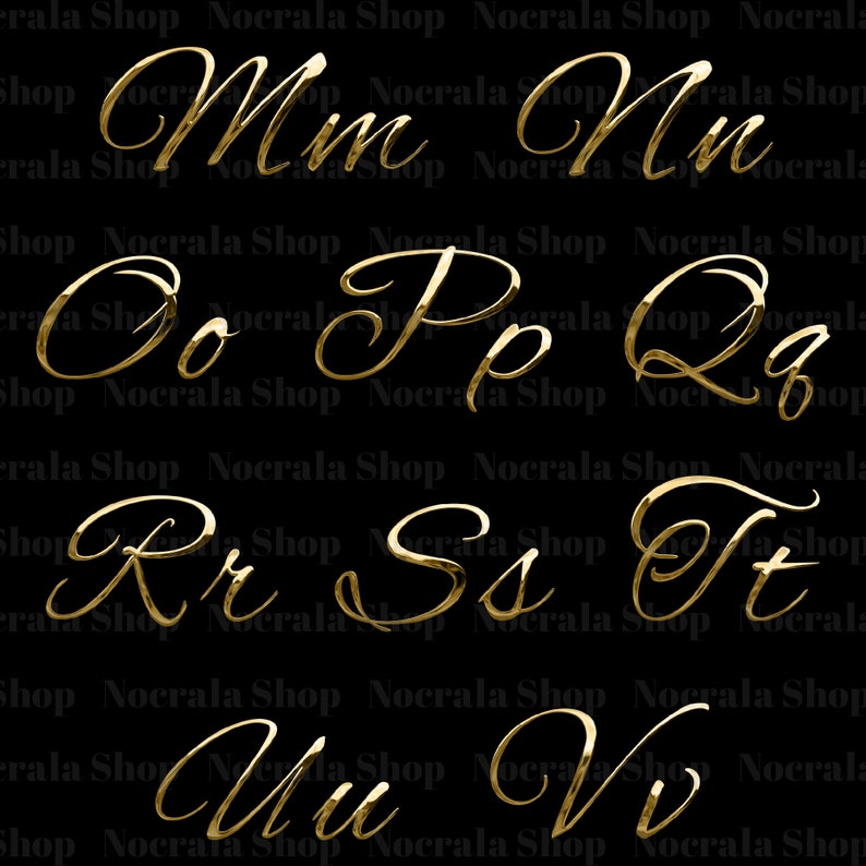 Gold Chrome Cursive Alphabet Clipart PNG Clip Art Gold - Etsy