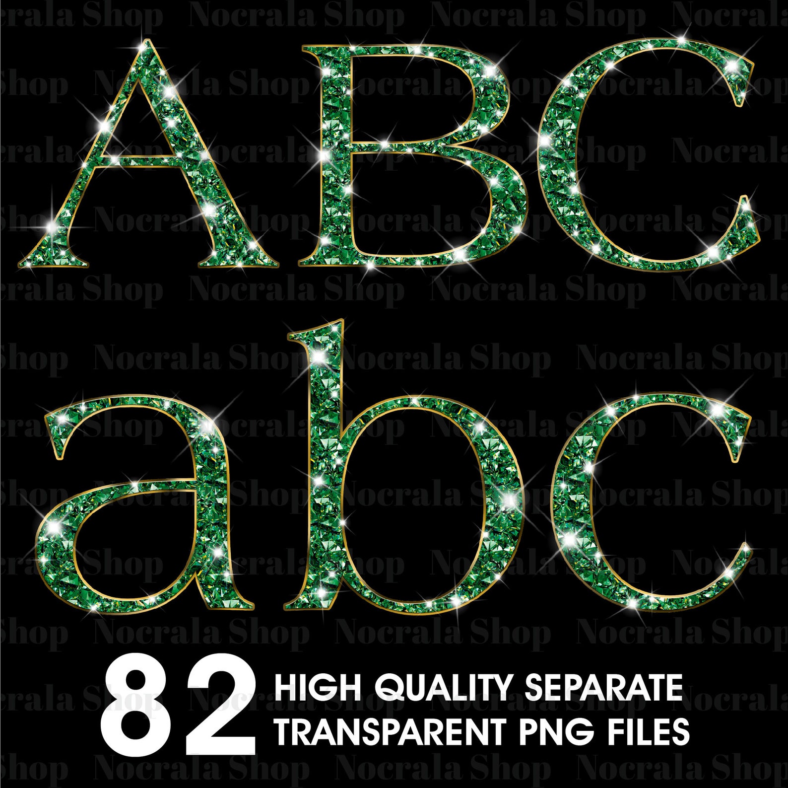 Green Diamond Alphabet Clipart, PNG Digital Clip Art, Emerald Diamond Letters, Numbers, Symbols ...