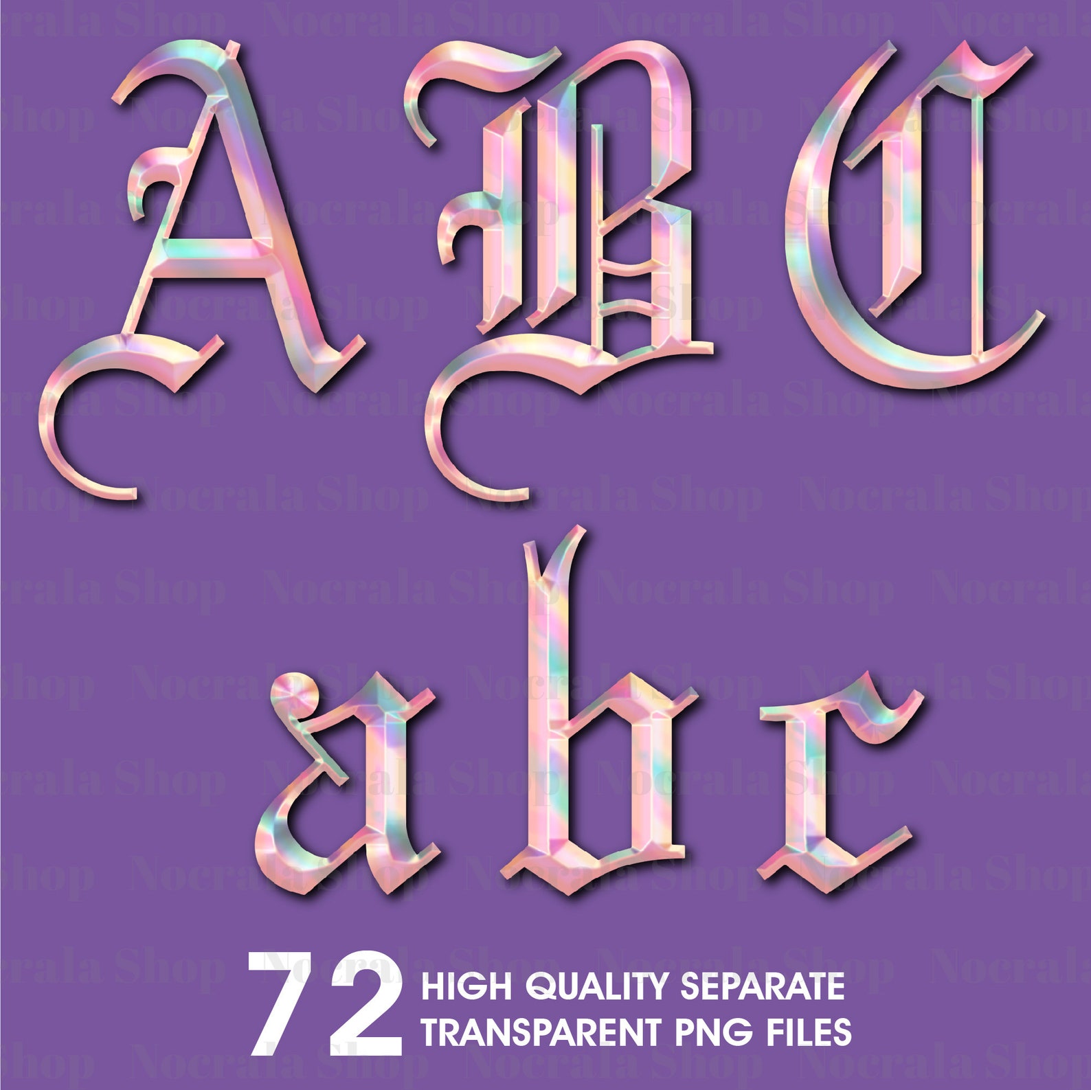Gothic Holographic Alphabet Clipart, PNG Digital Clip Art, Iridicent ...
