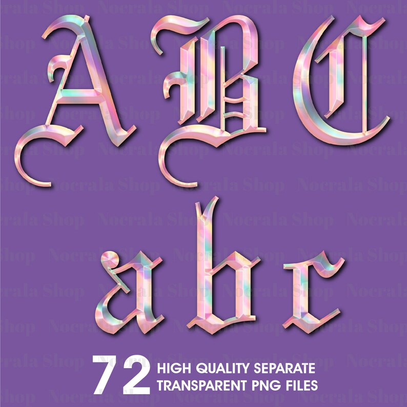 Gothic Holographic Alphabet Clipart, PNG Digital Clip Art, Iridicent ...