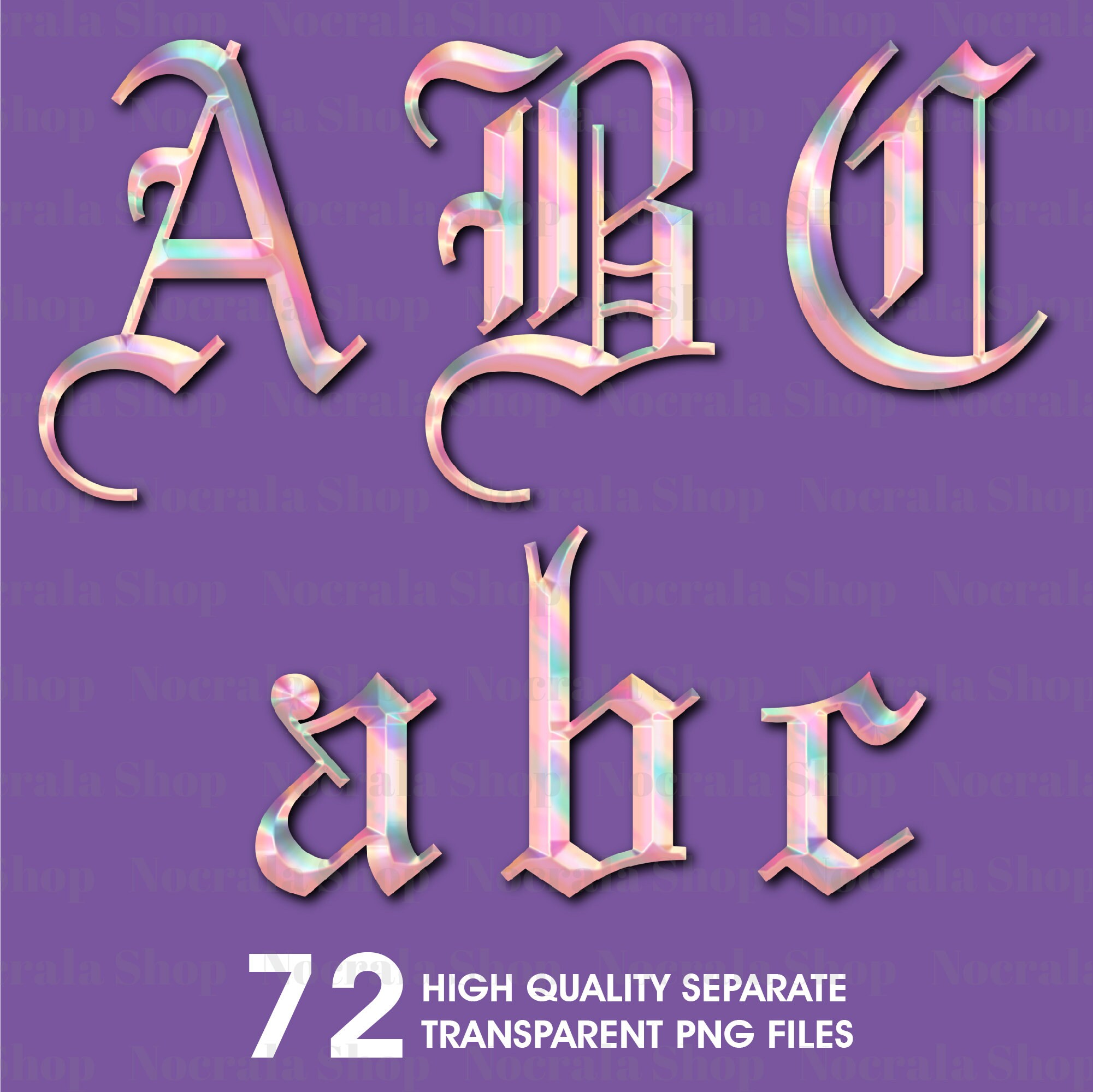 Gothic Holographic Alphabet Clipart, PNG Digital Clip Art, Iridicent ...