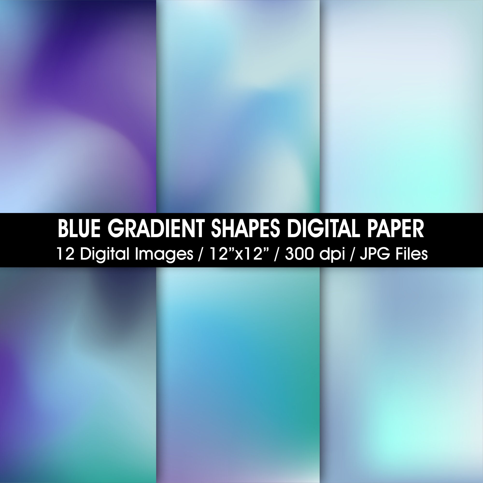 Blue Gradient Shapes Digital Paper, Blue Ombre Scrapbook Papers ...
