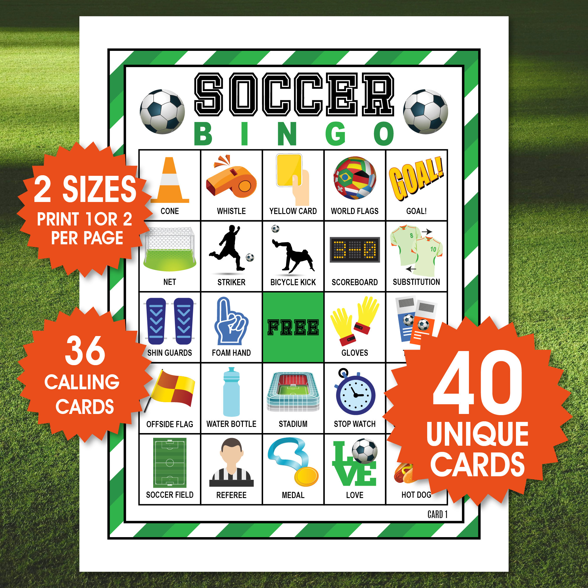 40 Soccer Bingo Cards, Soccer Party Game, Printable Kids Soccer Game ...