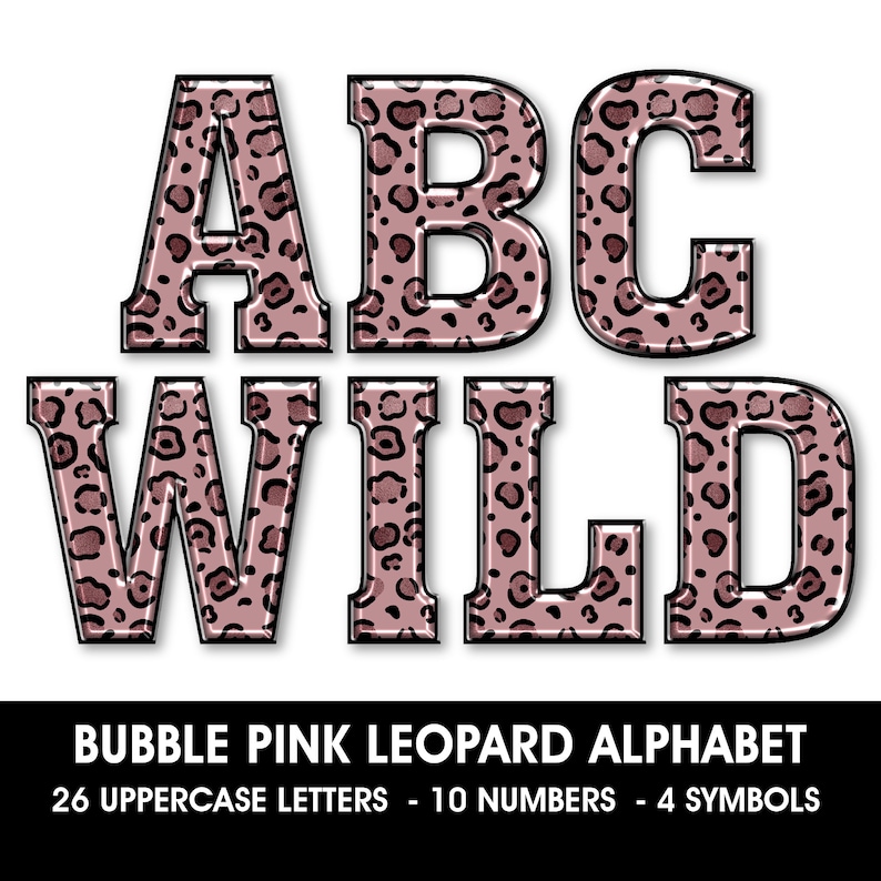 Bubble Pink Leopard Alphabet Clipart, PNG Digital Clip Art, Animal ...