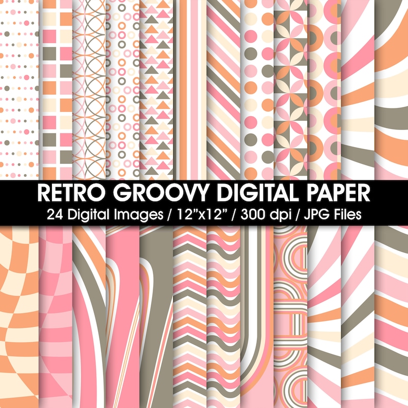 24 Summer Retro Groovy Digital Paper, 70s Aesthetic Background, Instant ...