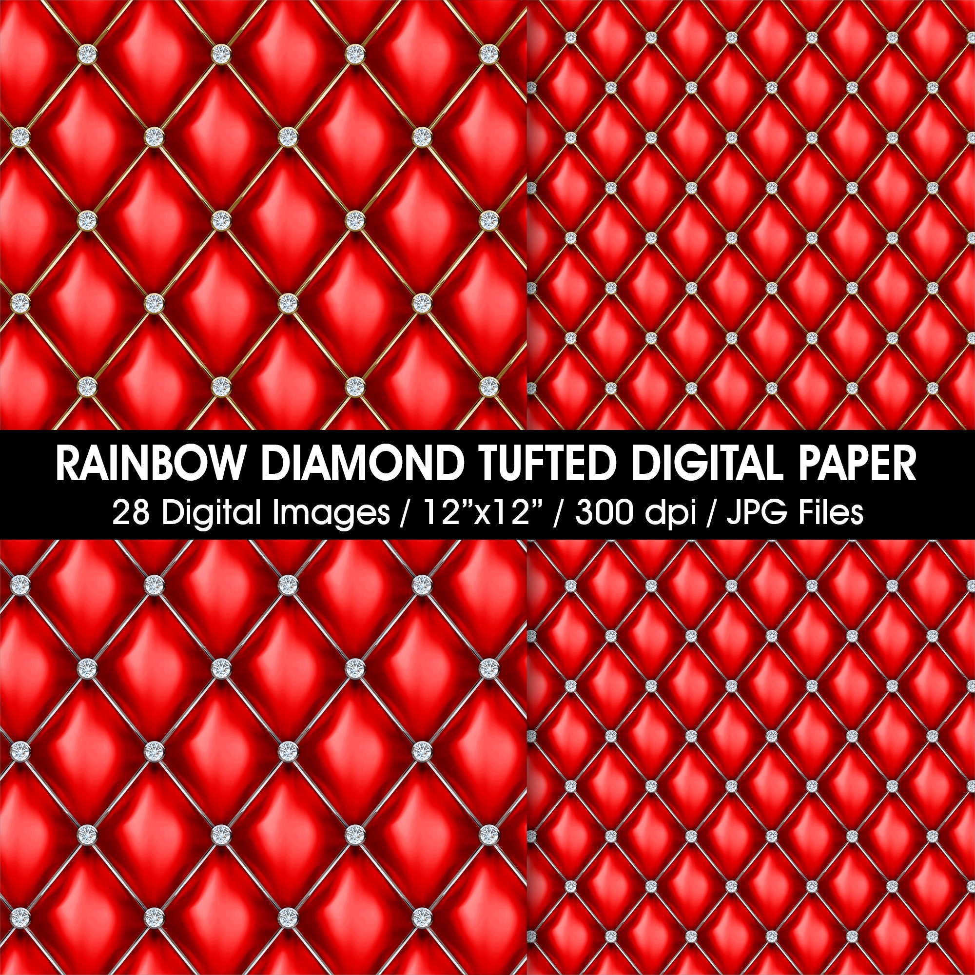 Rainbow Diamond Tufted Digital Paper, Pastel Scrapbook Papers, Luxury ...