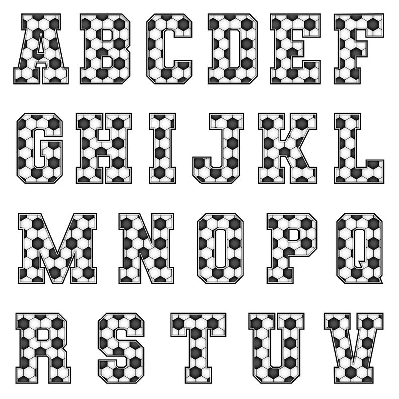 Soccer Alphabet Clipart, PNG Digital Clip Art, Soccer Letters, Sport ...