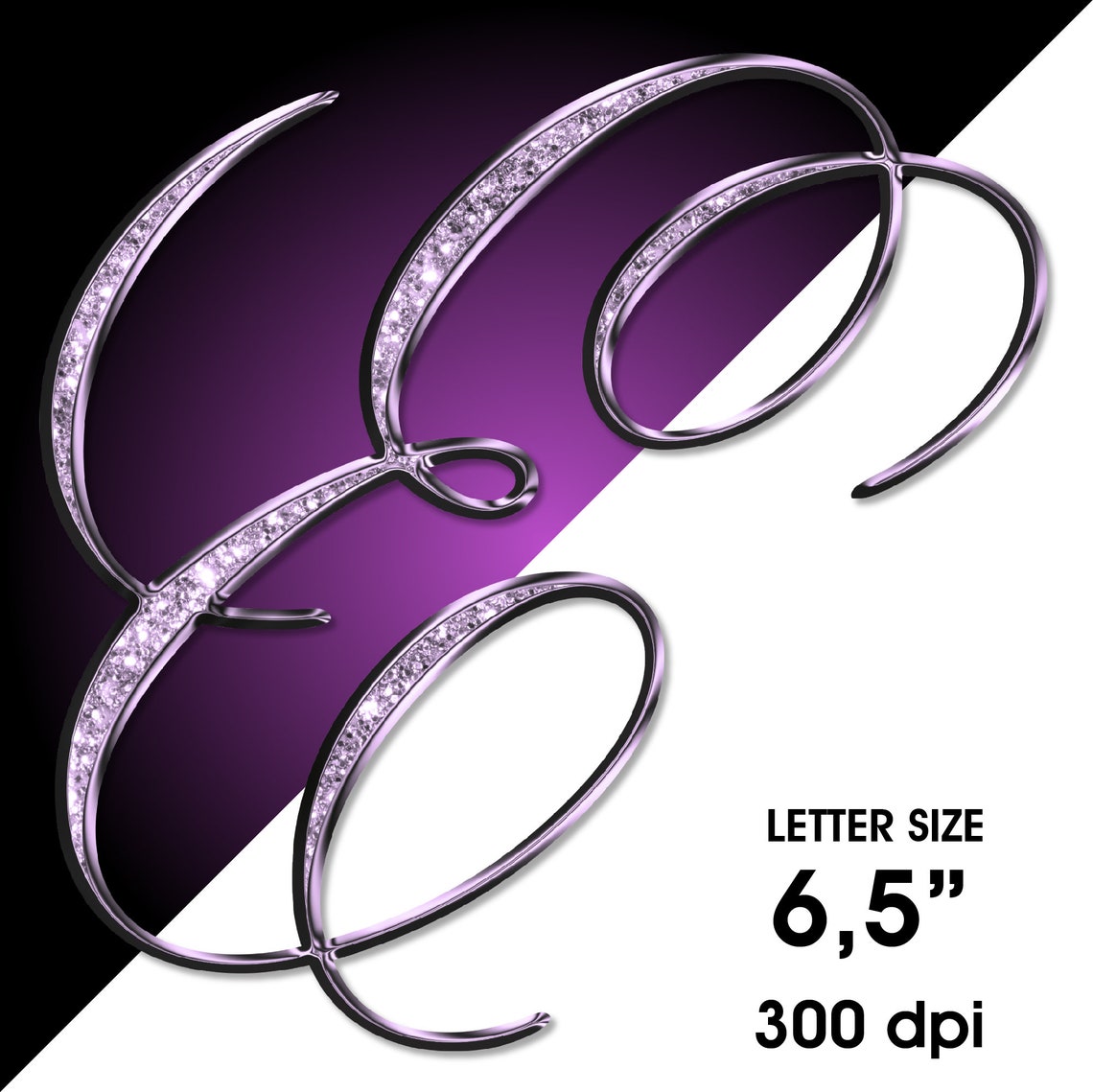 Purple Glitter Cursive Alphabet Clipart, PNG Clip Art, High Shine ...