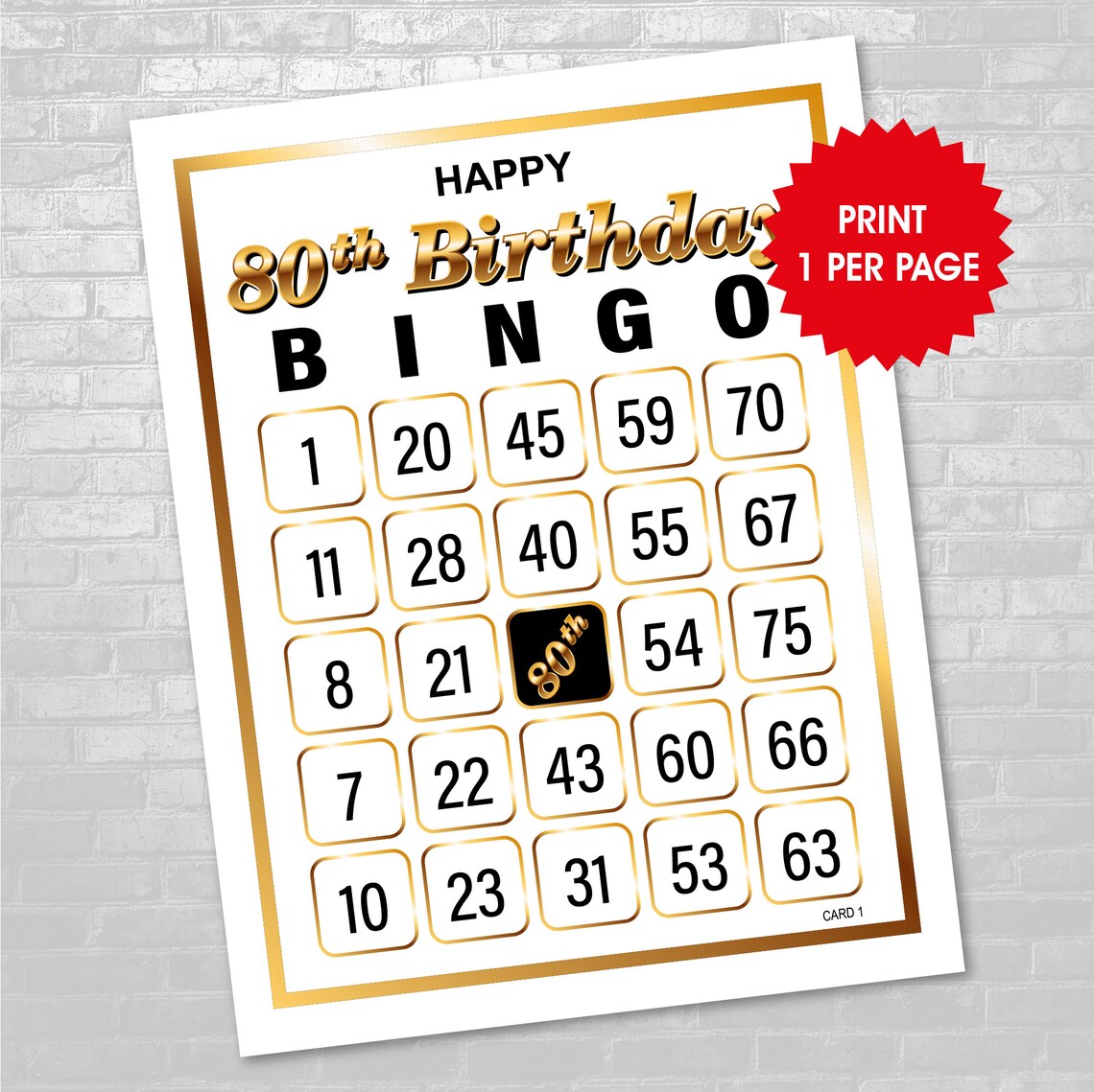 100 Happy 80th Birthday Bingo Cards, 1, 2 or 4 per Page, Fun Party Game ...