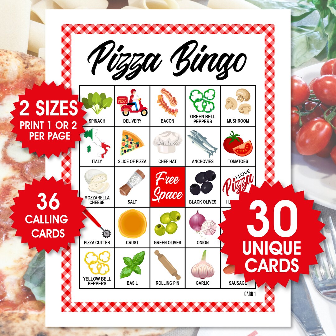 30 Pizza Bingo Cards, Pizza Bingo, Fun Pizza Party Game, Nurse Pizza ...