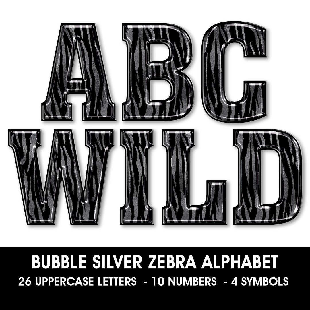 Bubble Silver Zebra Alphabet Clipart, PNG Digital Clip Art, Animal ...