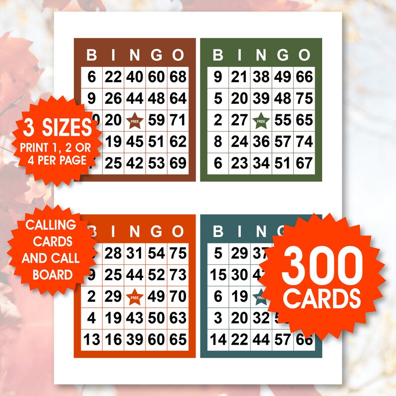 300 Autumn Colors Bingo Cards, 1, 2, or 4 per Page, Fun Party Game ...