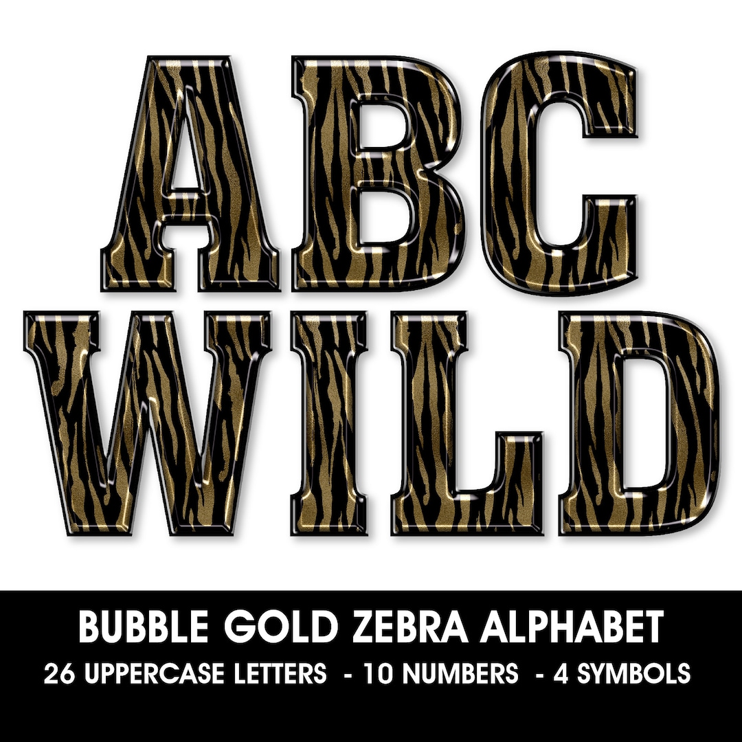 Bubble Gold Zebra Alphabet Clipart, PNG Digital Clip Art, Animal Print ...