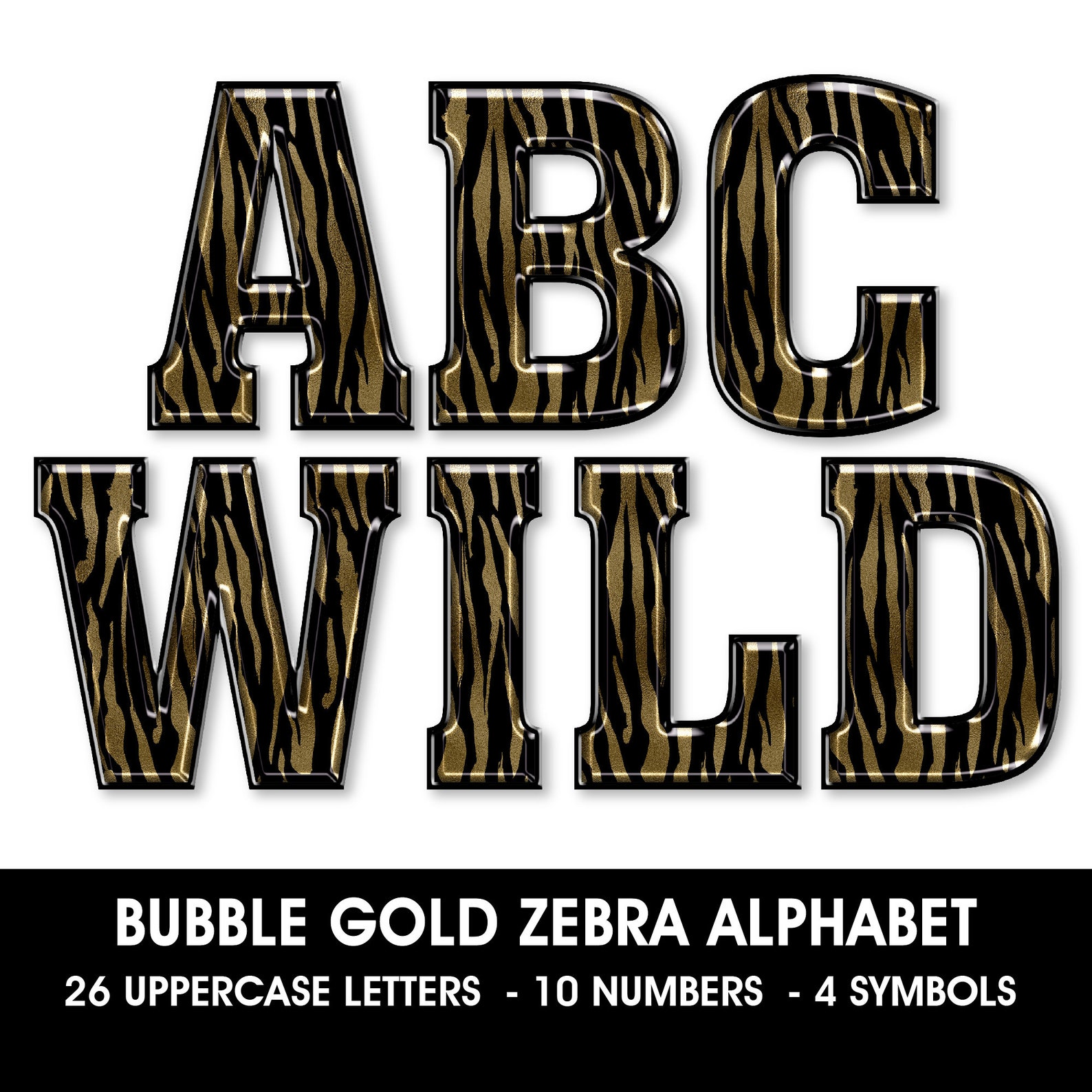 3D Glam Zebra Alphabet Clipart, Gold Animal Print, Luxury Letters ...