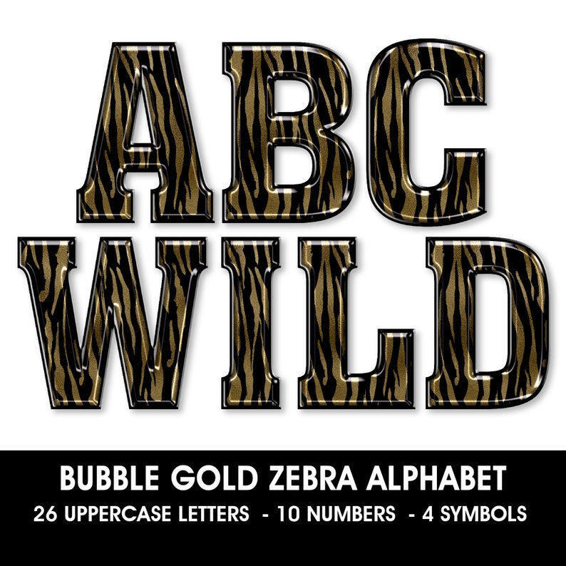 Bubble Gold Zebra Alphabet Clipart, PNG Digital Clip Art, Animal Print ...