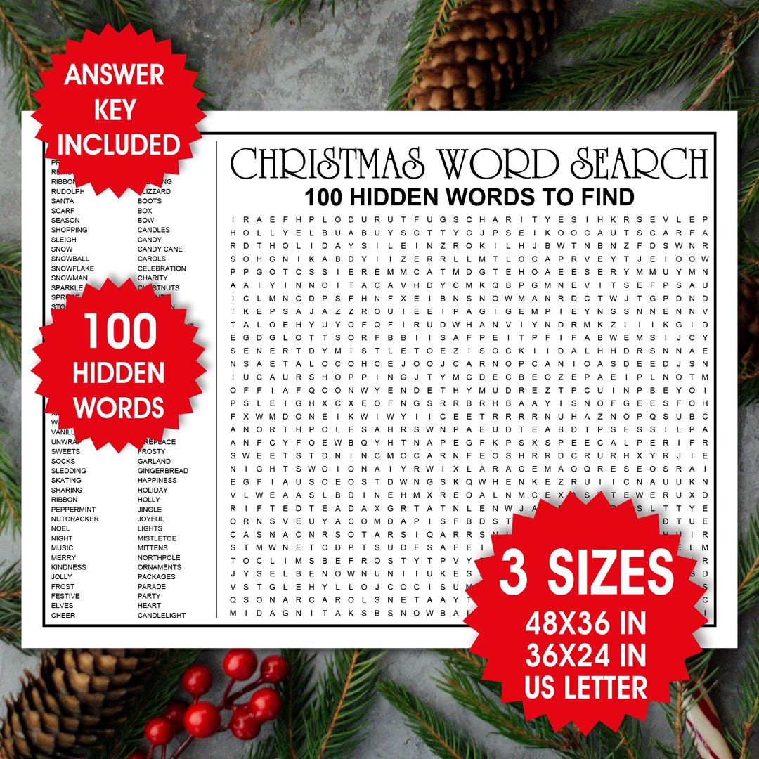 Giant Christmas Word Search, Christmas Game, Printable Christmas Search ...